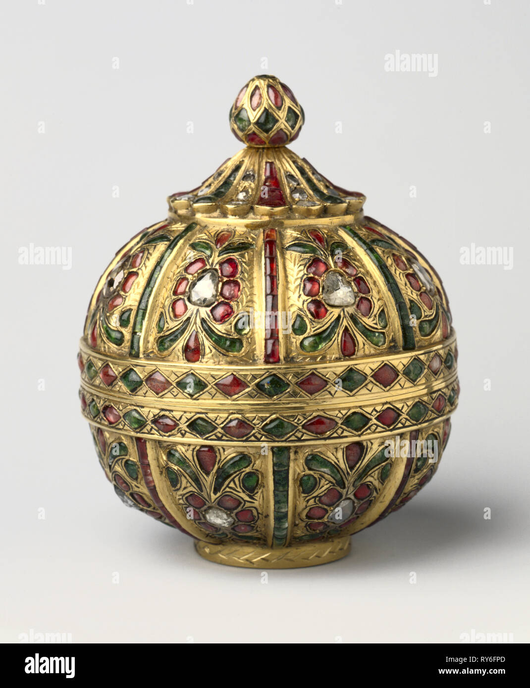 Globular-Shaped Box Decorated with Gems, 18th Century. India, Mughal ...