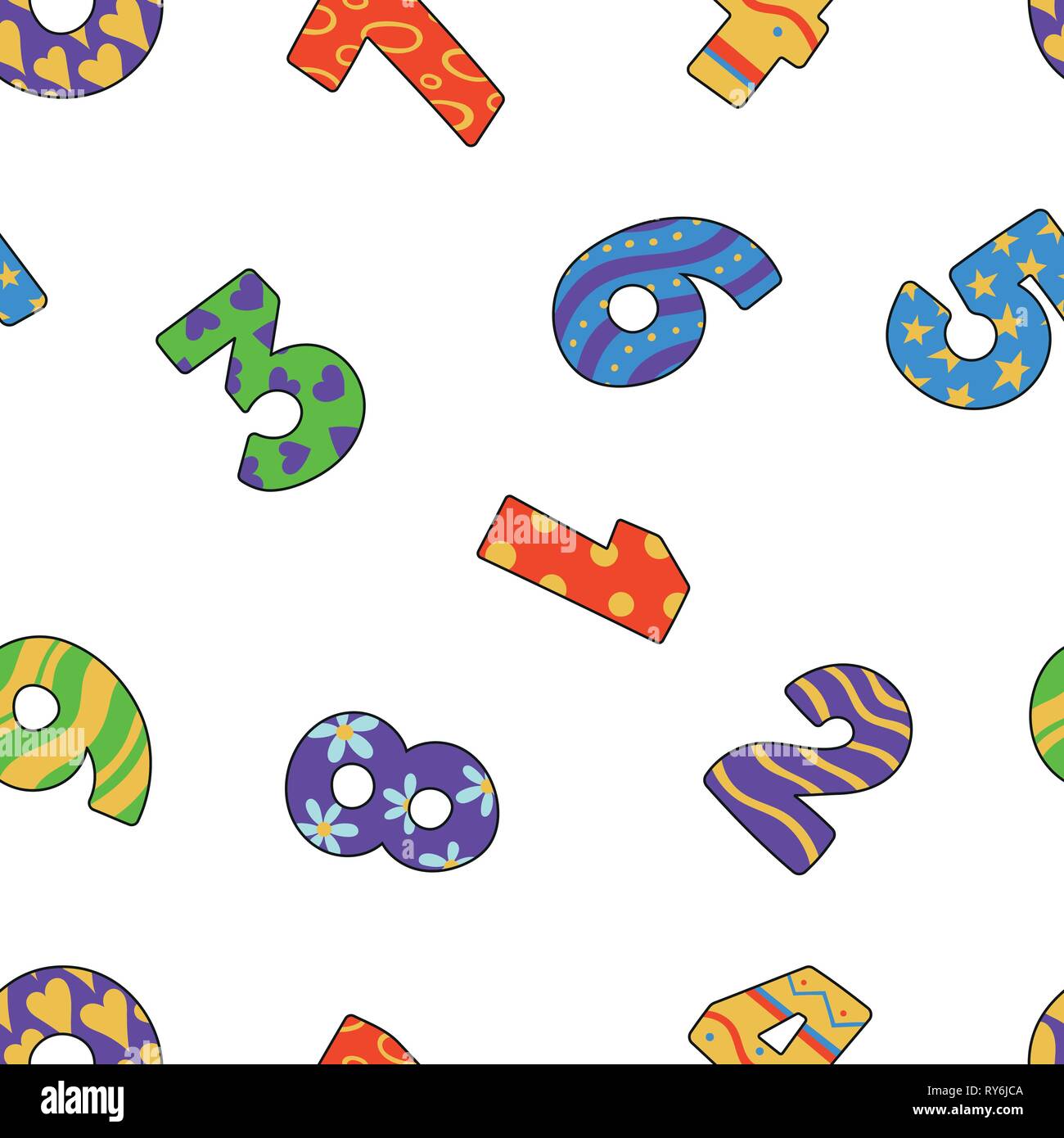 Bold numbers seamless pattern. Colorful decoration on white background ... Bold numbers seamless pattern. Colorful decoration on white background ...