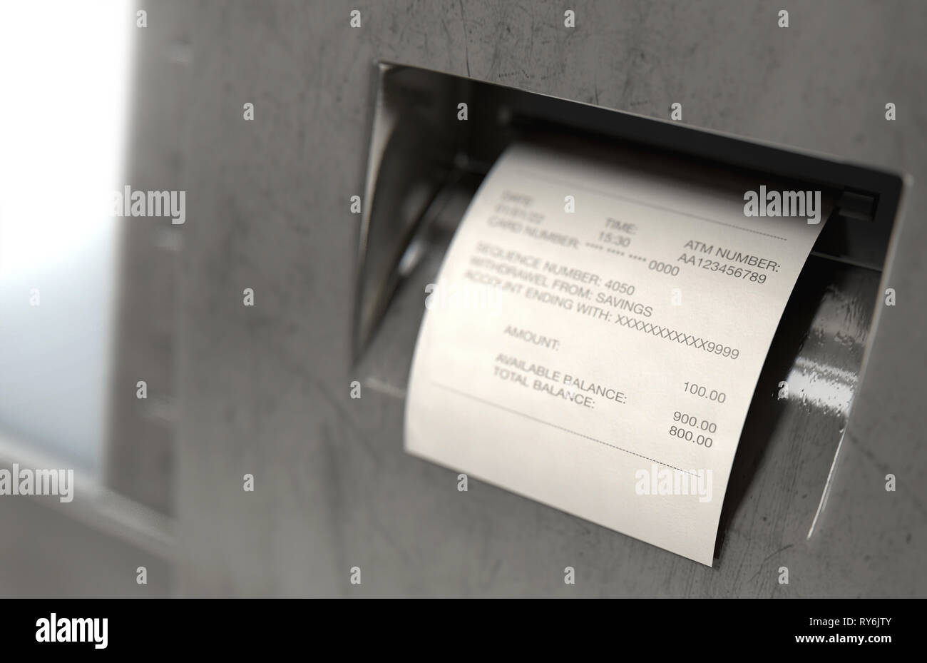 A closeup view of the slip printing section of an atm with a withdrawel ...