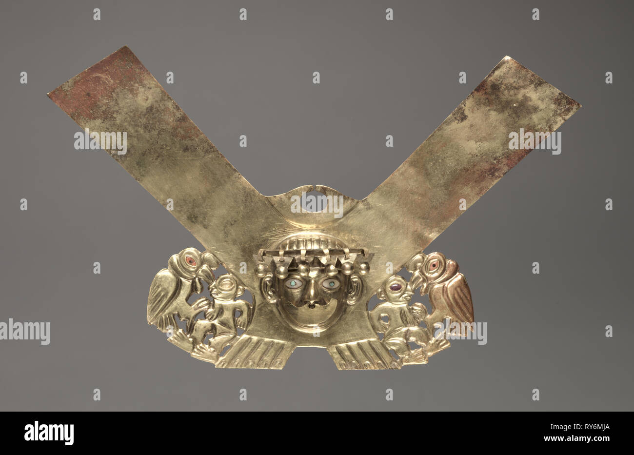 Nose Ornament with Human Head and Condors Attacking Humans, c. 100-300 ...