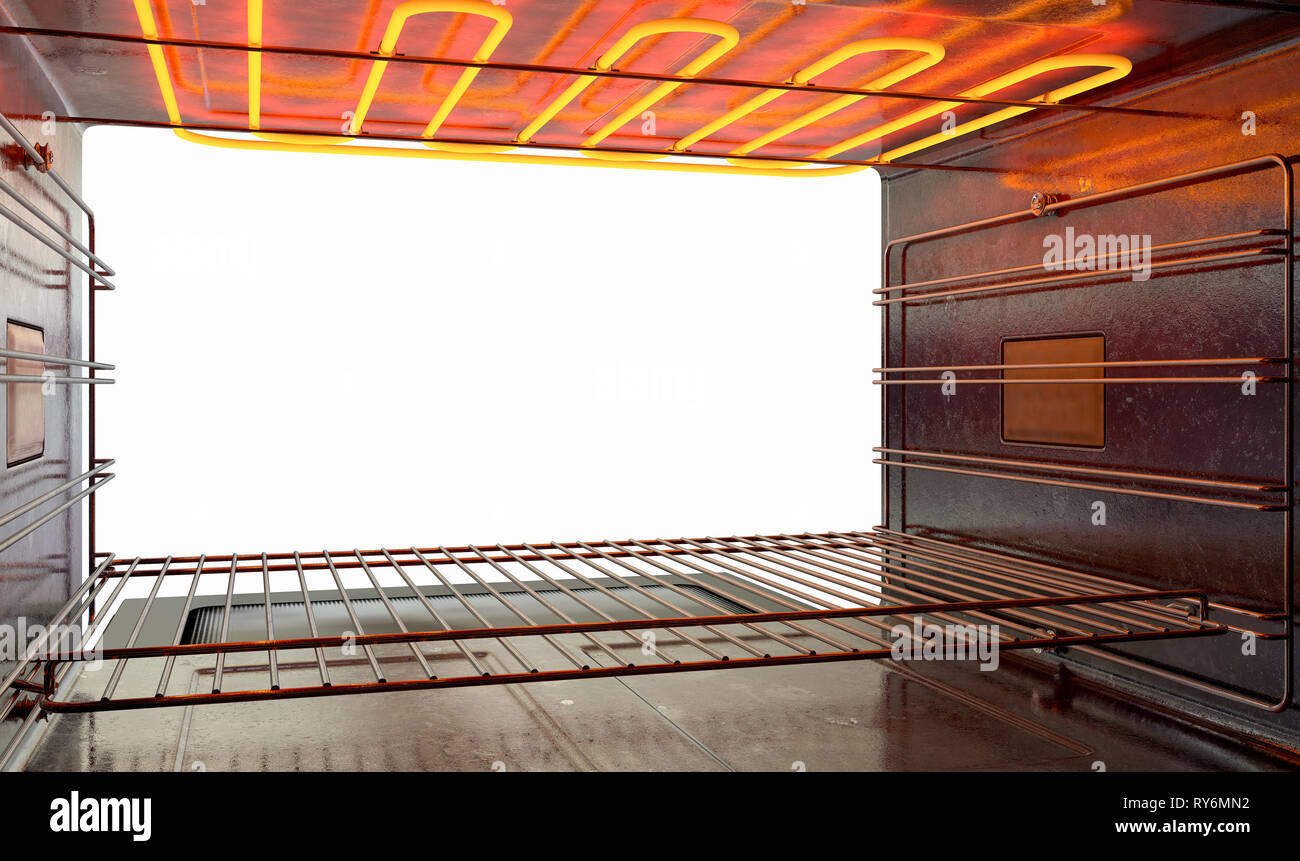 A cross section upclose view from inside an empty hot operational ...