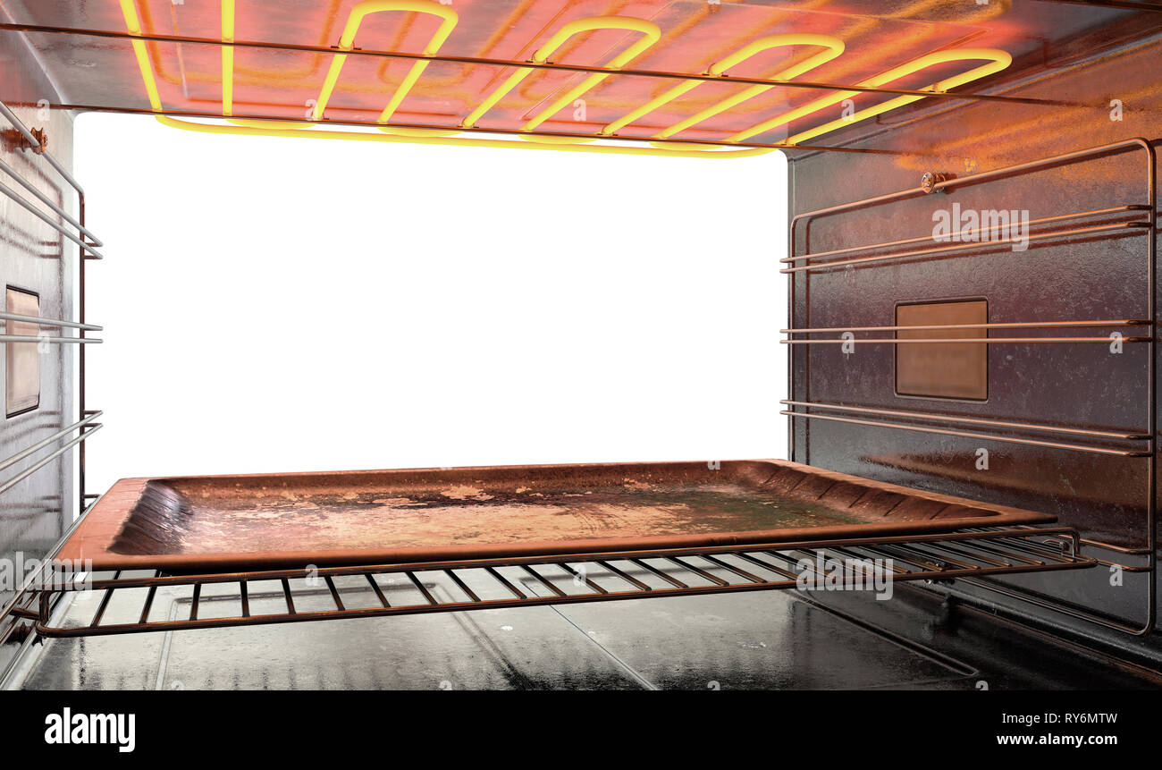 A view from inside a hot operational household oven looking out the ...