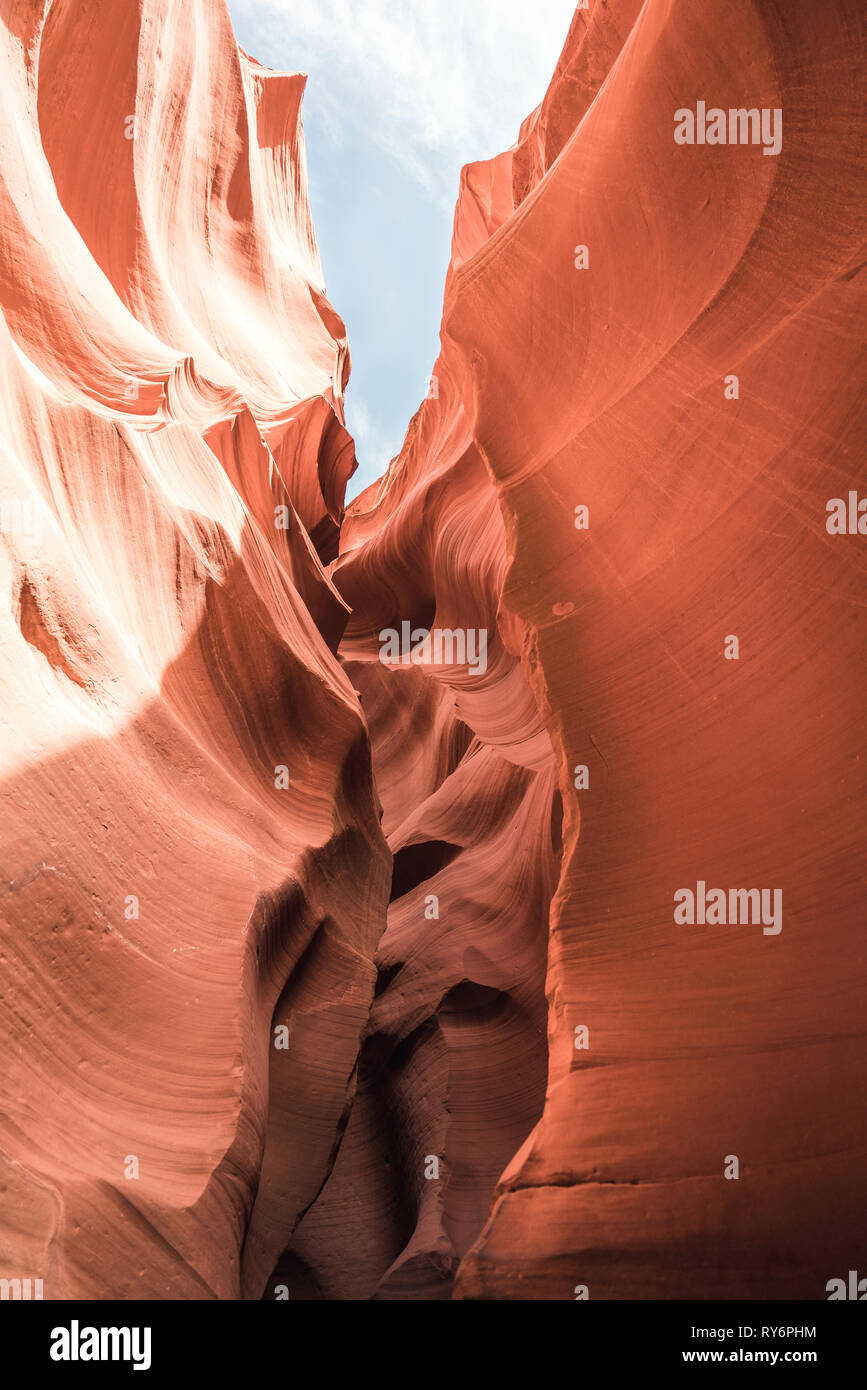 Low angle view of rock formations against sky at Antelope Canyon Stock ...