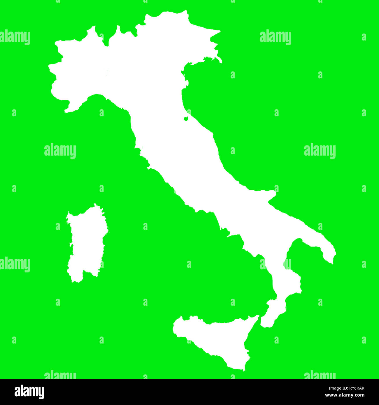 Italy Map Outline White on Green Screen Stock Photo - Alamy