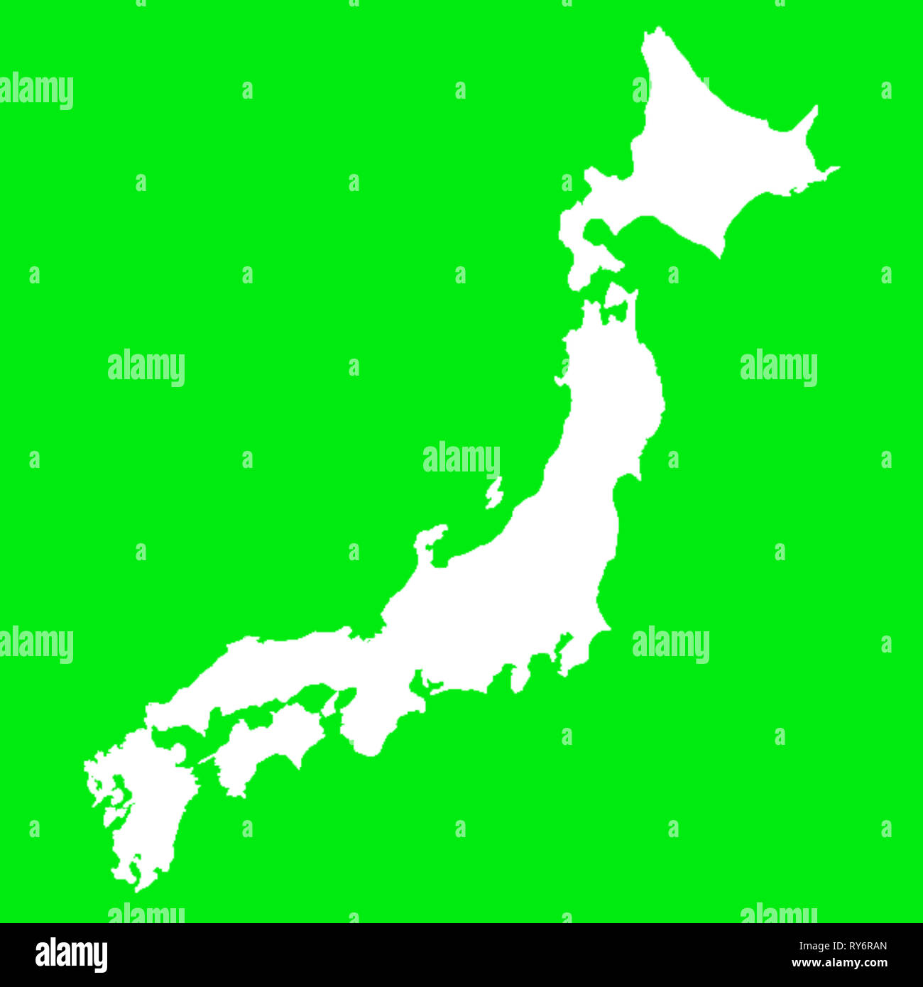 Japan Map Outline White on Green Screen Stock Photo - Alamy