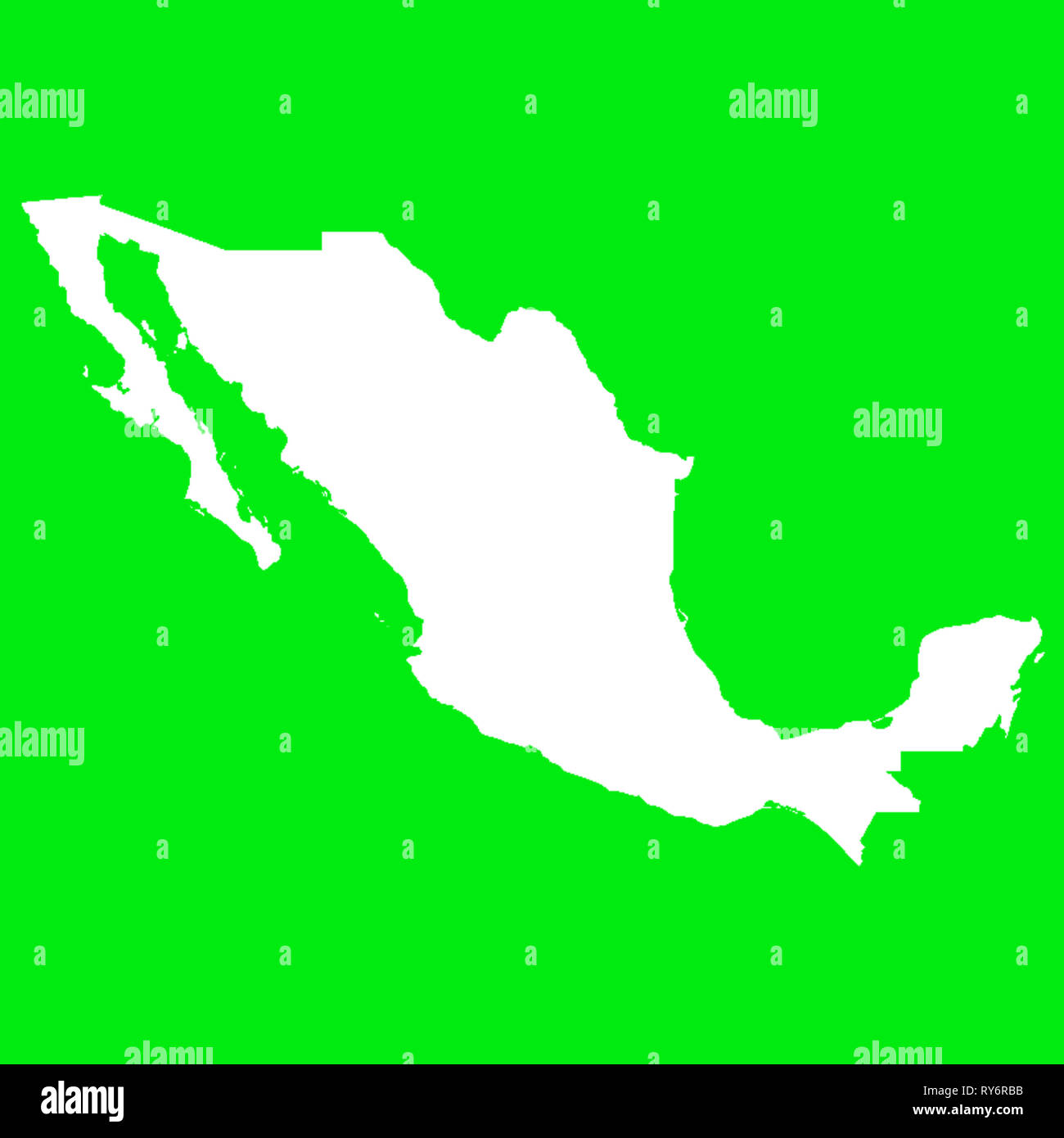 Mexico Map Outline White on Green Screen Stock Photo - Alamy