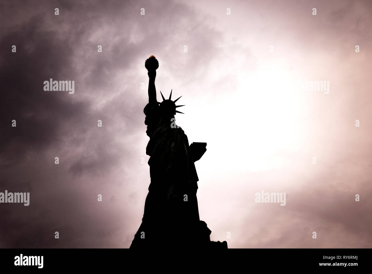November 2018 - Backlight view of American symbol Statue of Liberty ...
