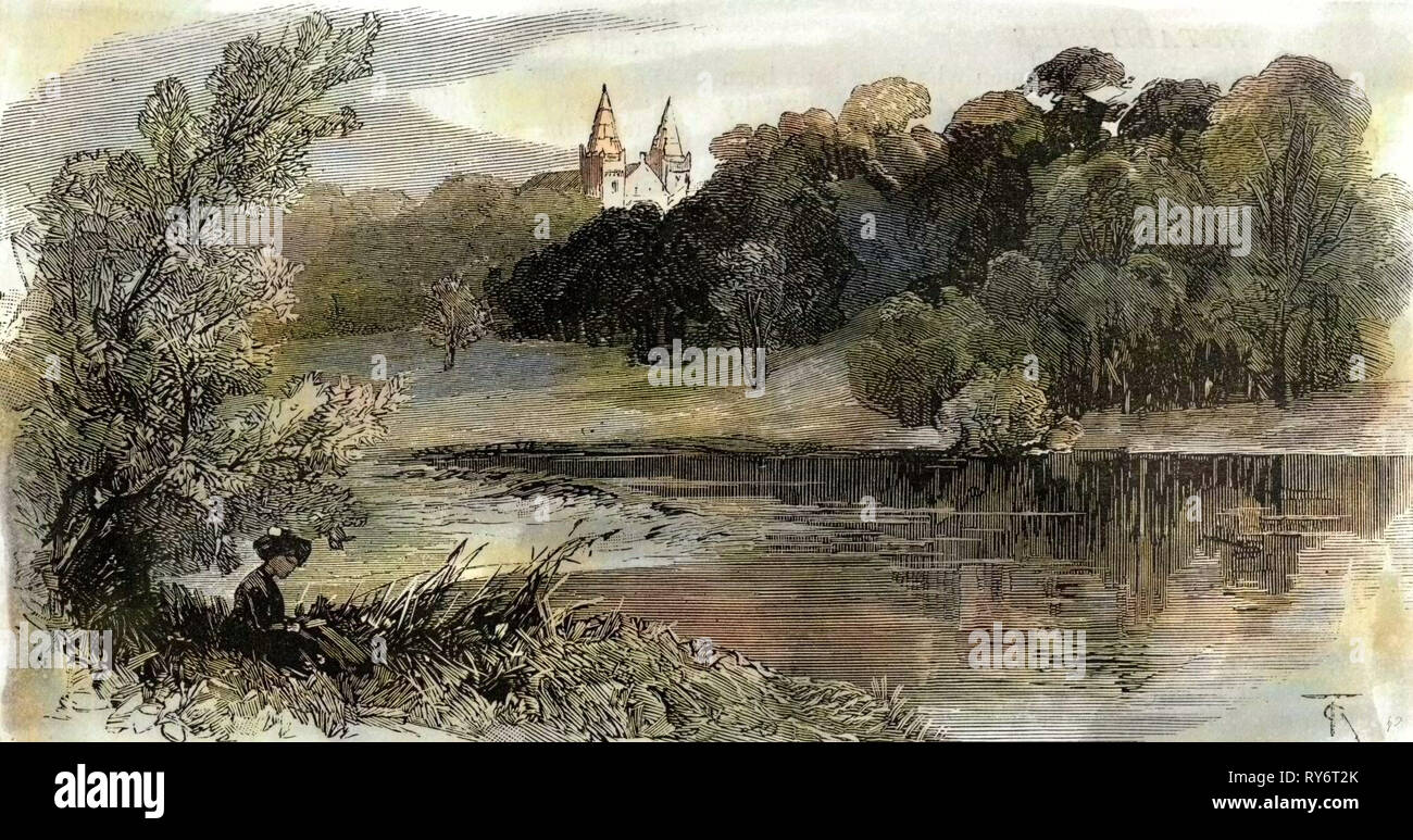 Aberdeen Old Machar Cathedral from the Don 1885 UK Stock Photo - Alamy