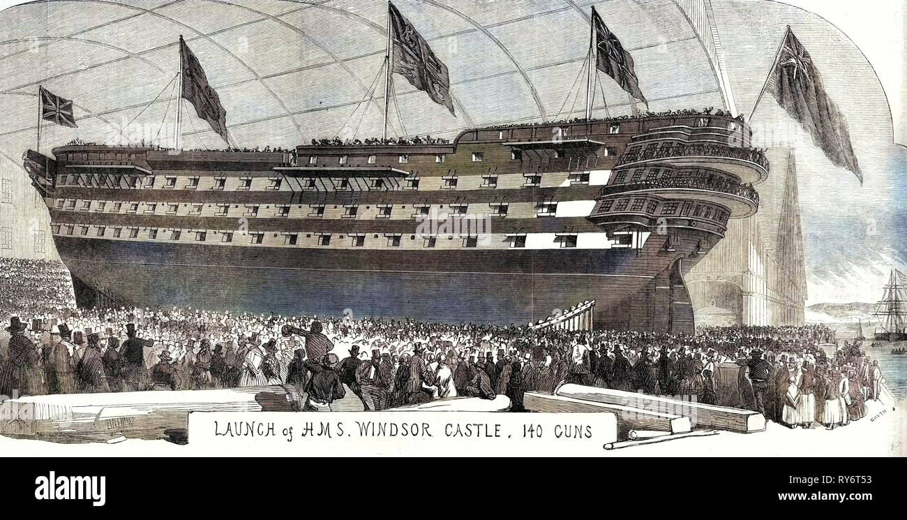 Launch of Hms. Windsor Castle 140 Guns 1852 Stock Photo - Alamy