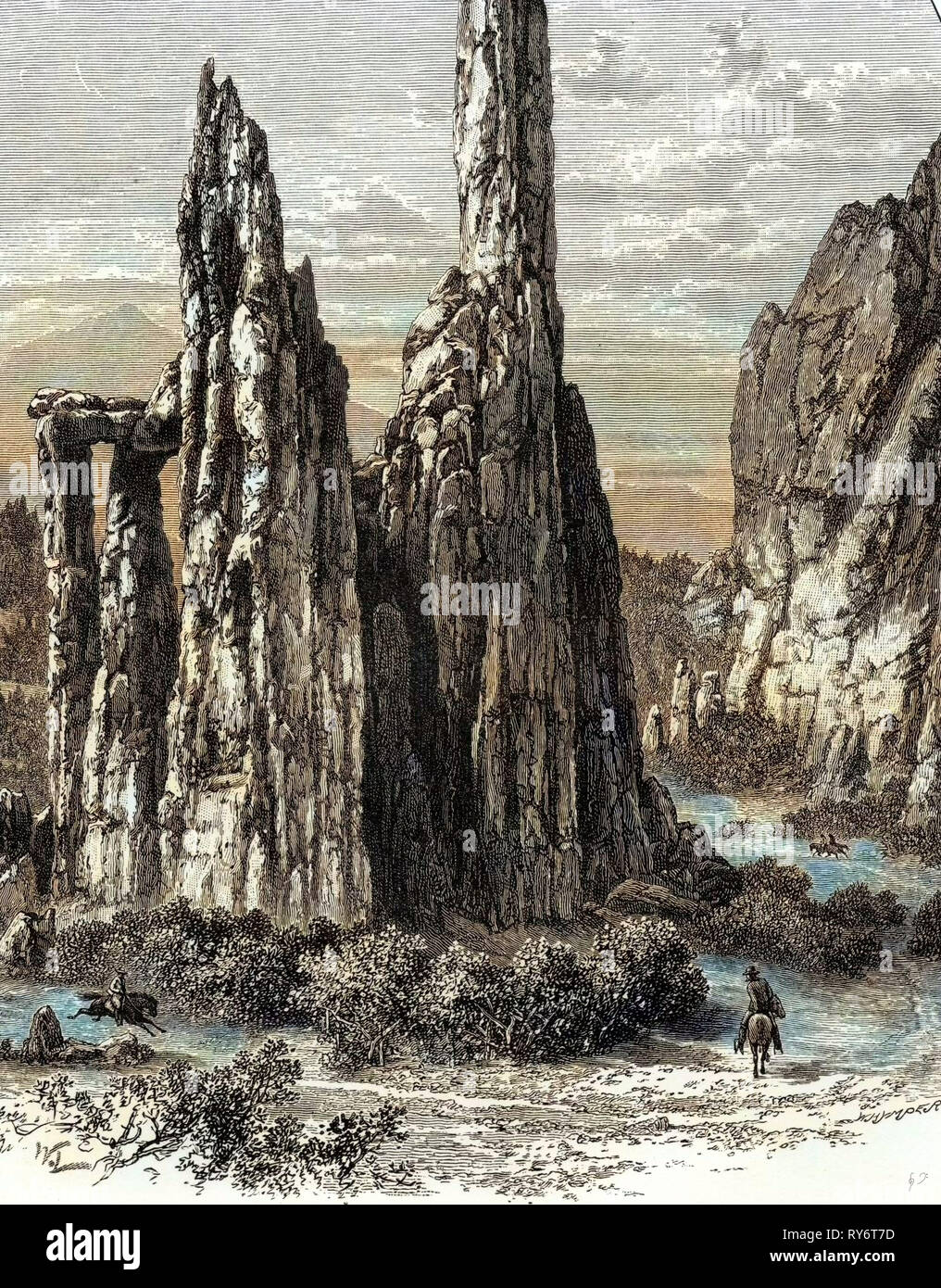 The Cathedral Spires in the Garden of the Gods. USA 1891 Stock Photo ...
