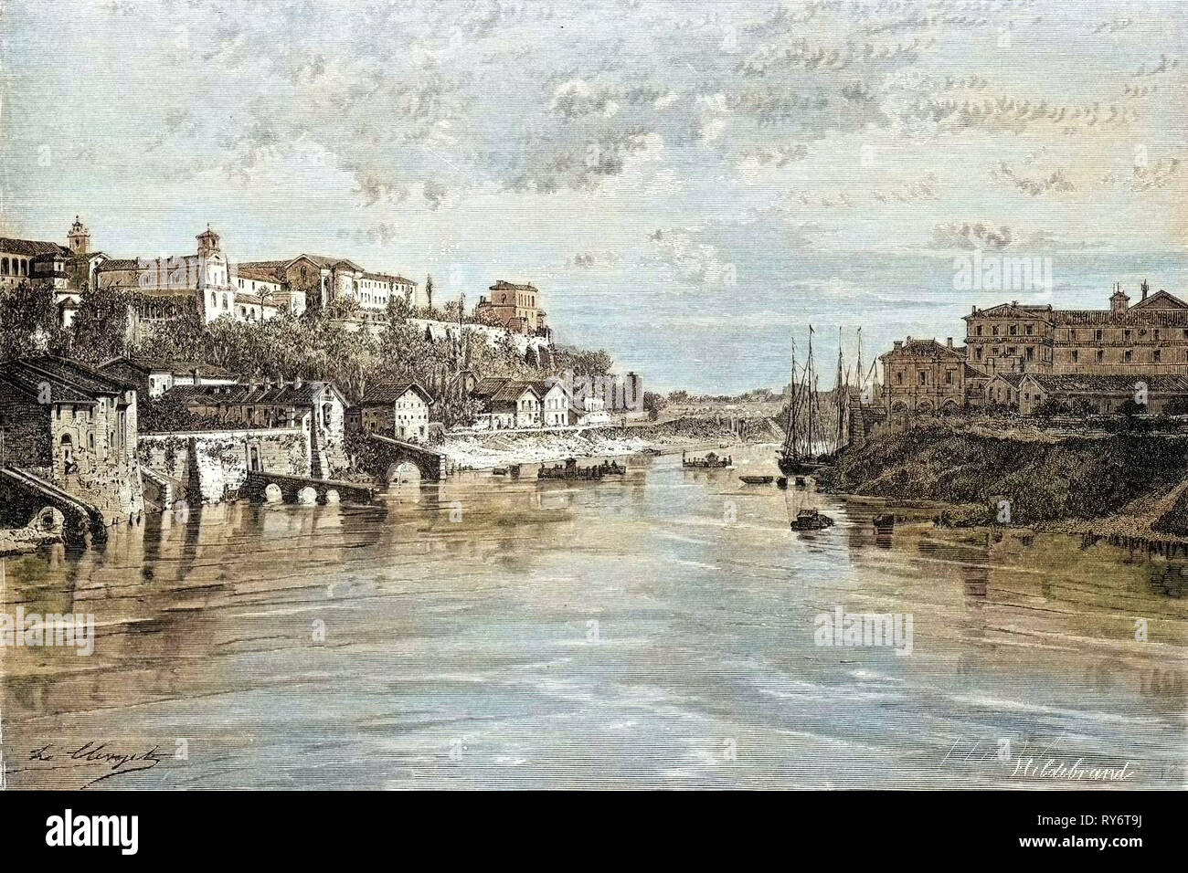 Rome Italy 1875 Aventine Mount and St. Sabina Seen from Ponte Rotto ...