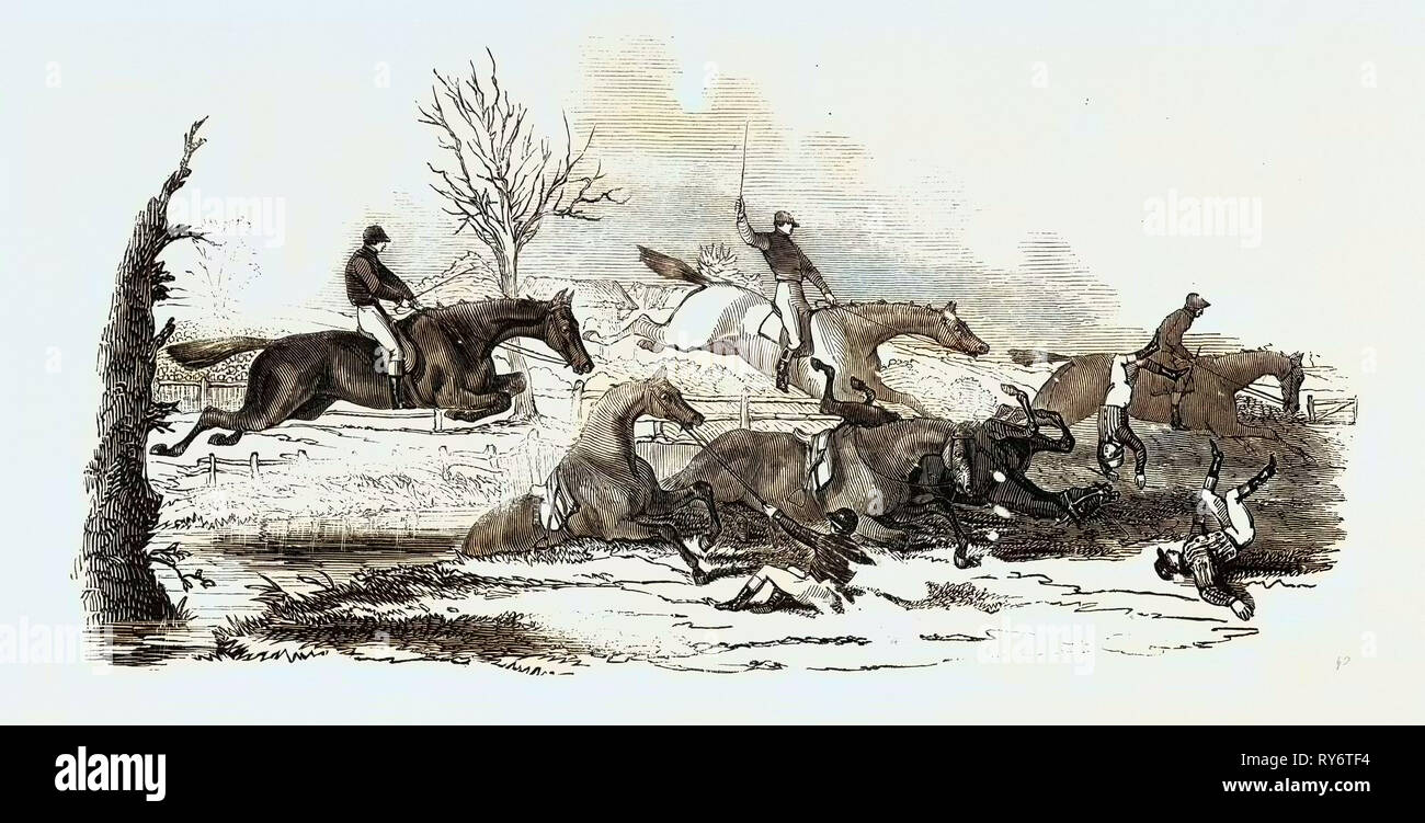 The Harrow Steeple Chase, the Fall at the Brook Stock Photo - Alamy