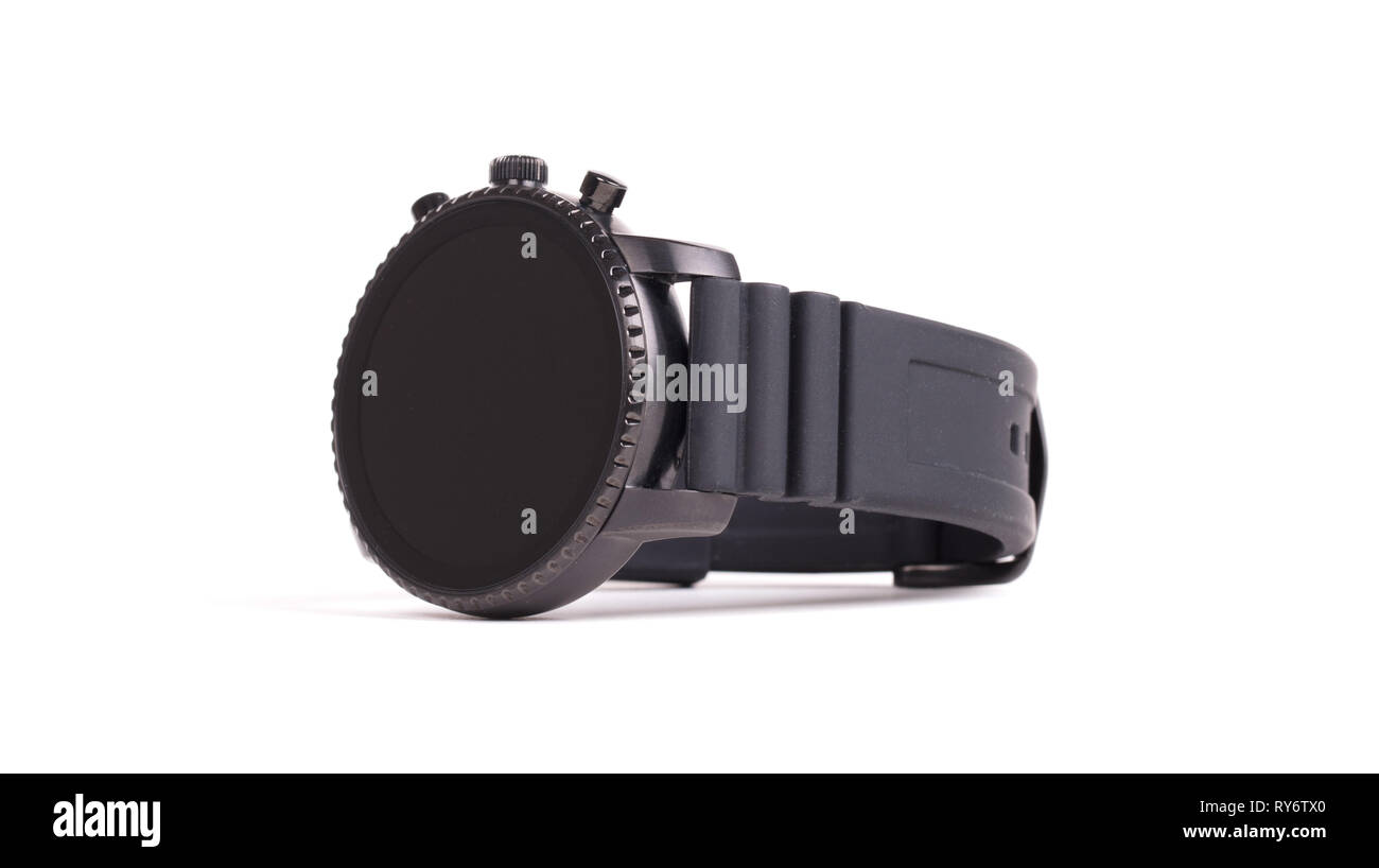 Black smartwatch isolated on a white background Stock Photo - Alamy