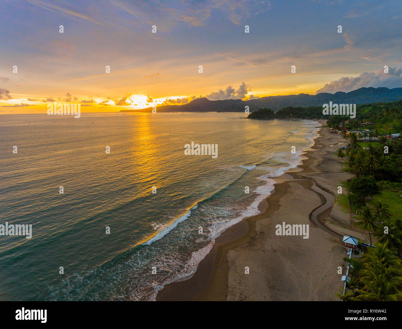 Sunset over Cisolok, Pelabuhan Ratu bay in the southern coast of Java ...