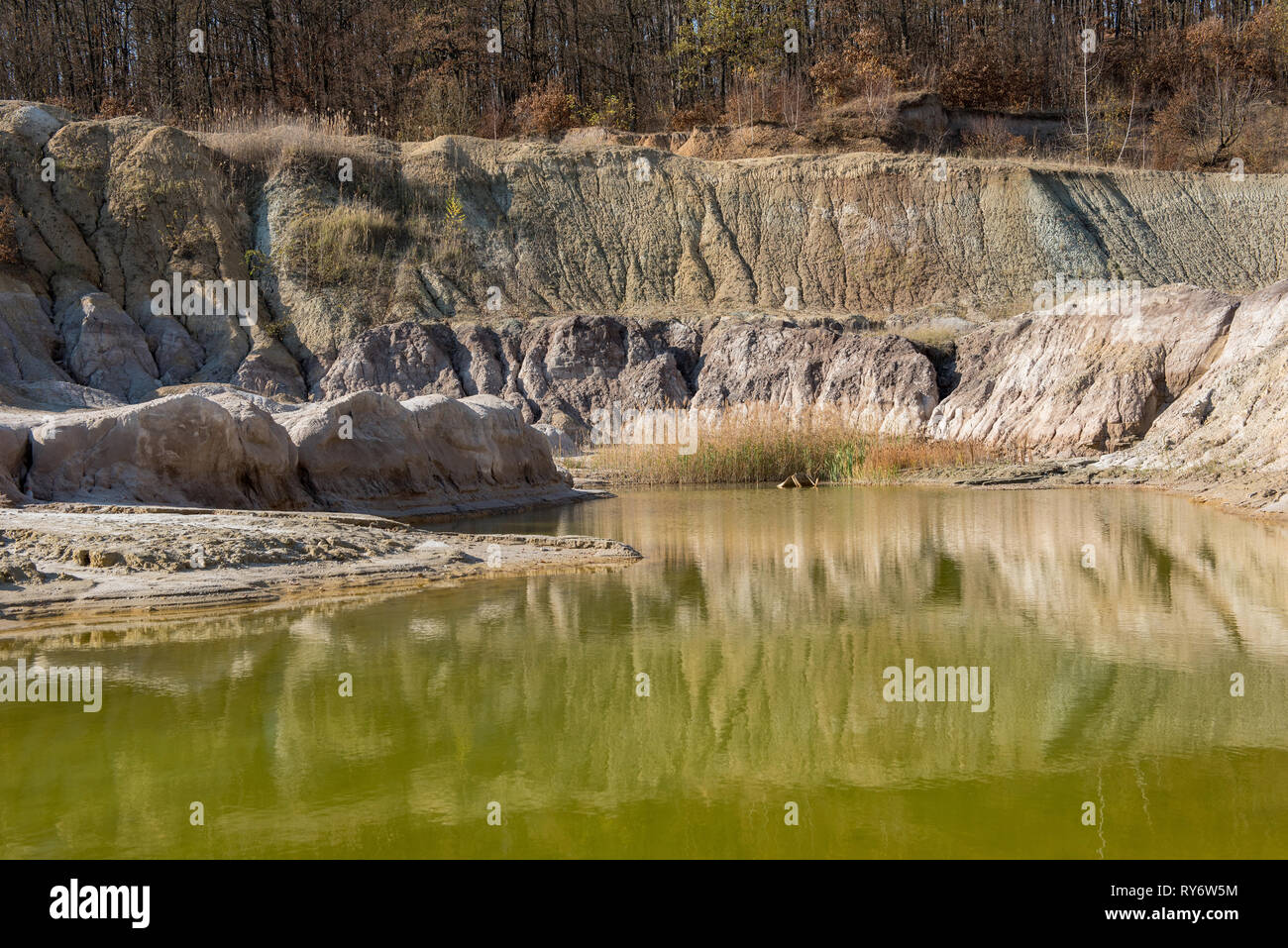 Contaminated mine water pollution in abandoned open pit Stock Photo - Alamy