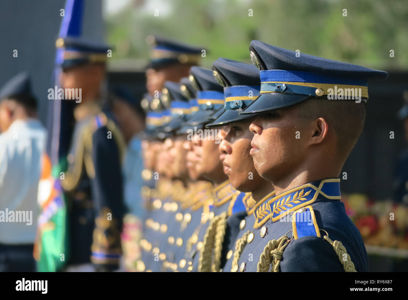 Filipino Military Officers Lined Up in Uniform - 74th Bataan Day ...