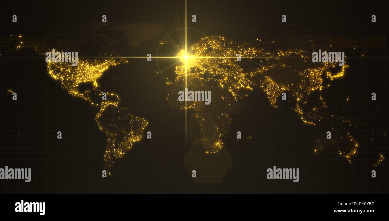 power of england, energy beam on london. dark map with illuminated ...