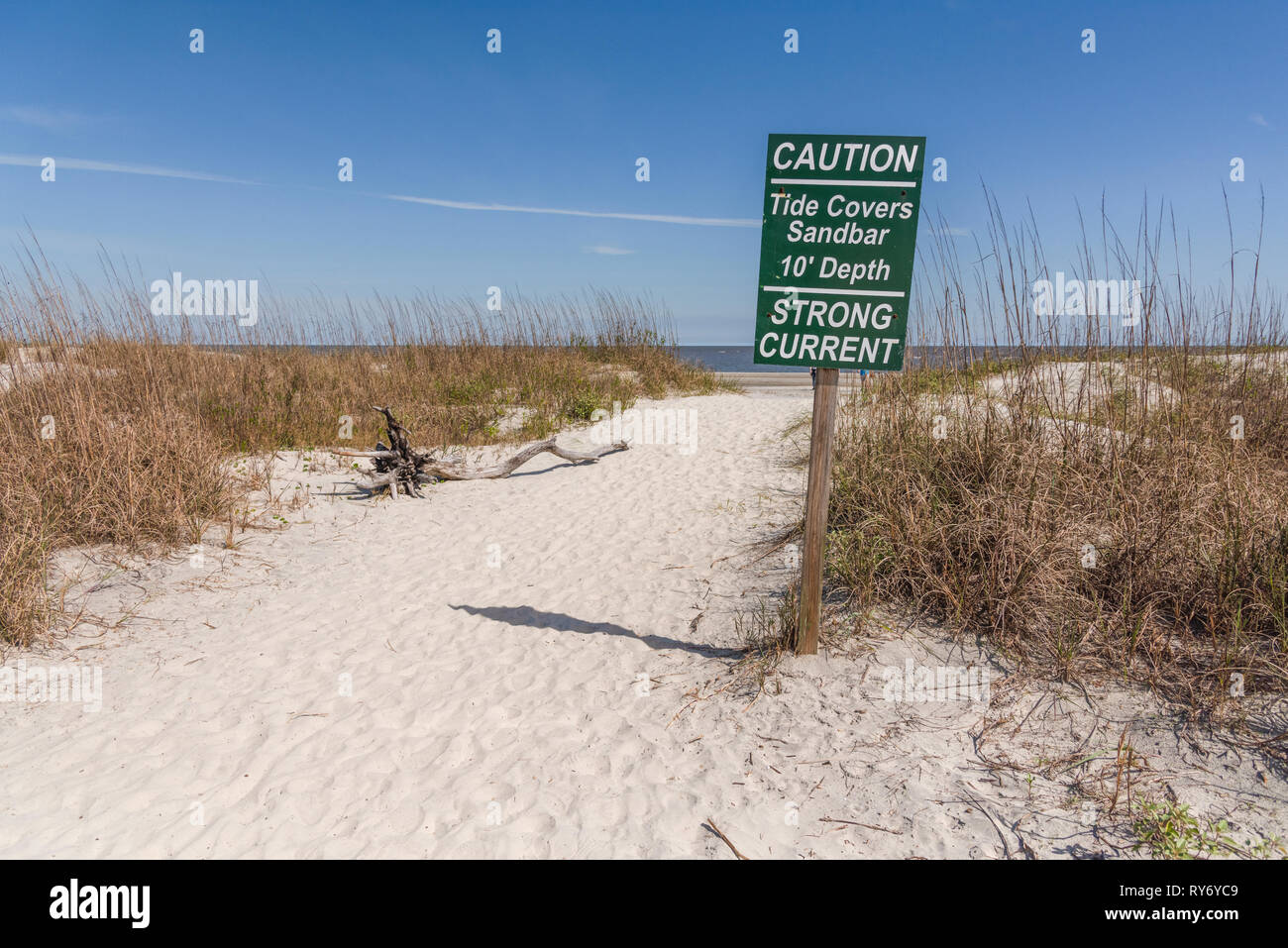 Sign Post Warning Of Strong Ocean Tidal Current on Jekyll Island GA ...