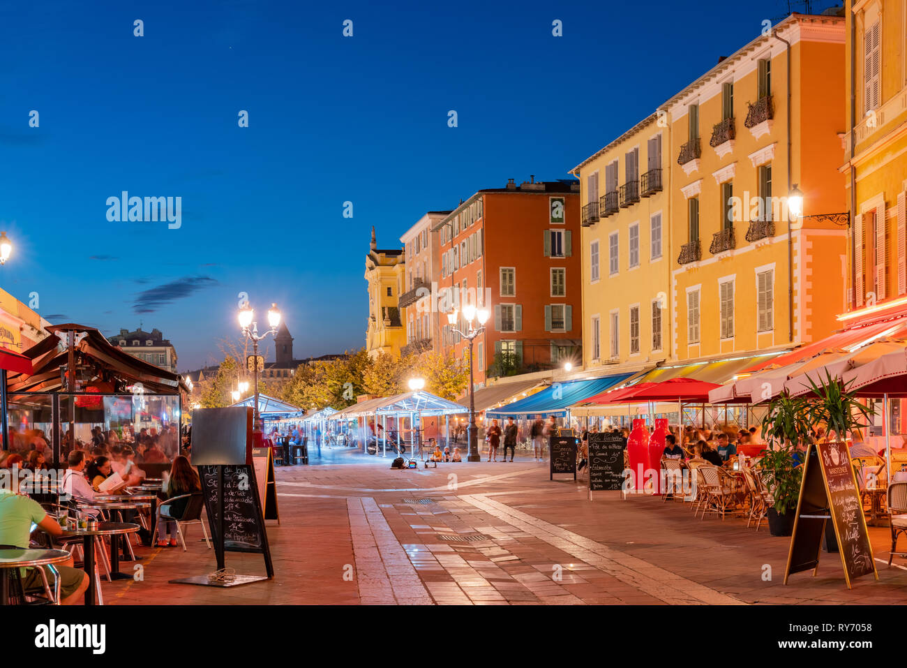 Nice, OCT 21: Night view of the beautiful Nice street on OCT 20, 2018 ...