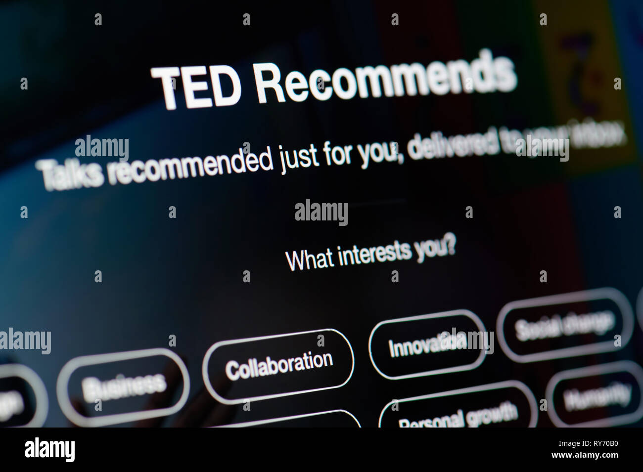 New york, USA - march 11, 2019: Ted talks recommended list on laptop ...