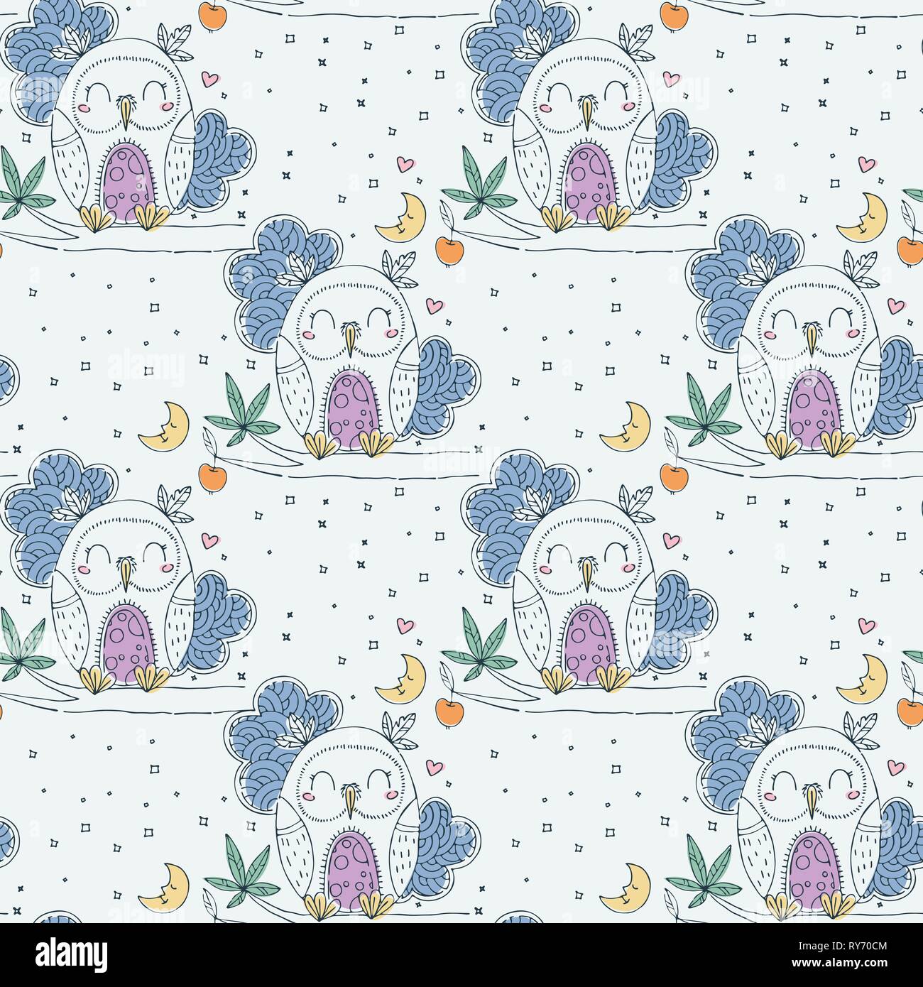 Seamless cute childish pattern with hand drawn cute animals. Creative ...