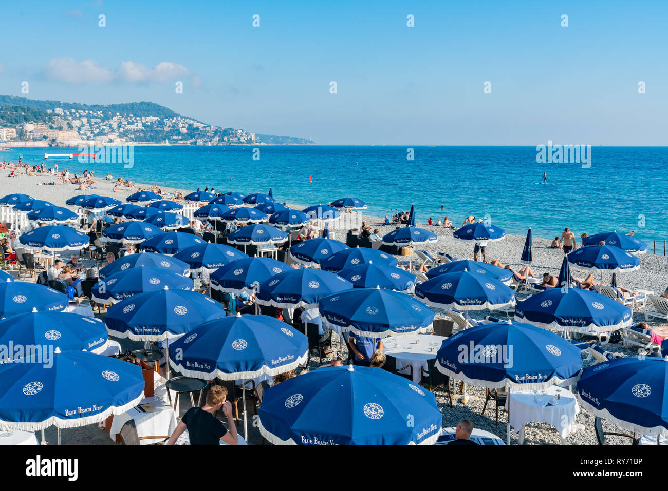 Nice, OCT 20: The beautiful Nice beach with many visitor hiding in ...