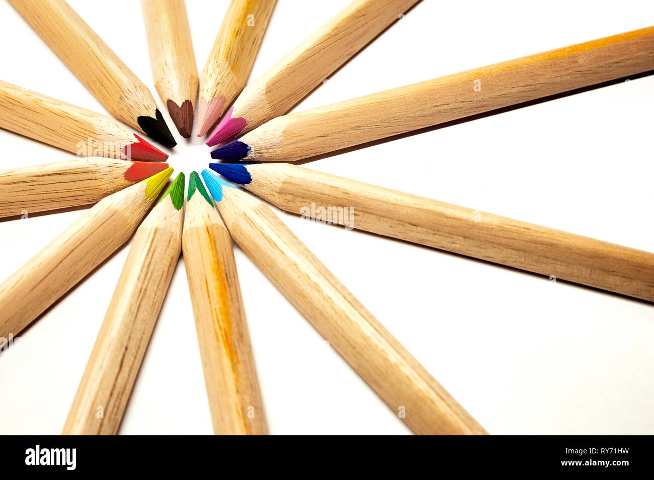 colored pencils in a group ready to use Stock Photo - Alamy