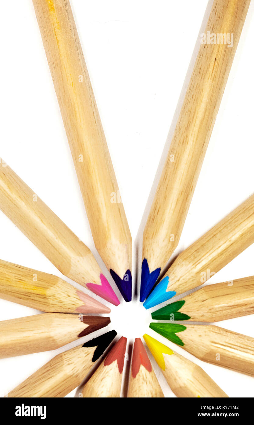 colored pencils in a group ready to use Stock Photo - Alamy