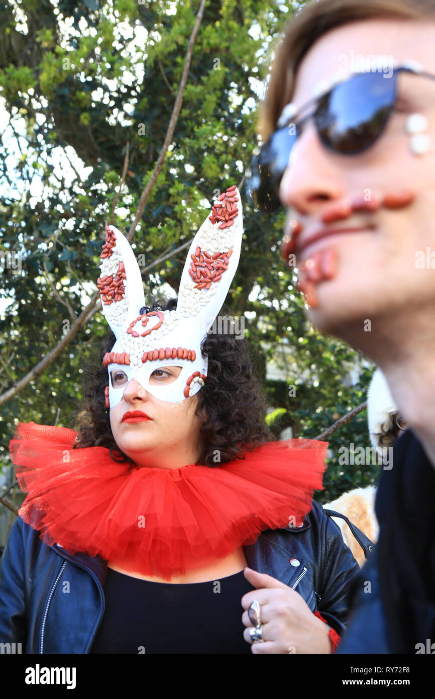 NEW ORLEANS, LOUISIANA - March 4: Masqueraders with the Krewe of Red ...