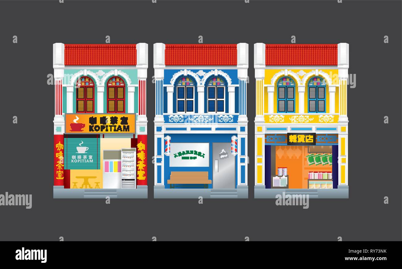 Colorful and historical colonial style double storey shophouses ...