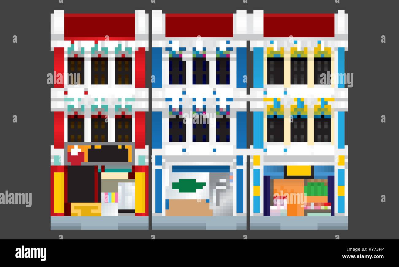 Colorful and historical colonial style double storey shophouses ...