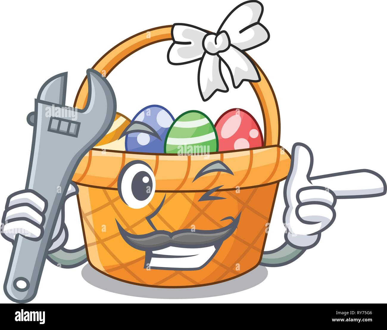 Mechanic easter basket above wooden cartoon table Stock Vector Image ...