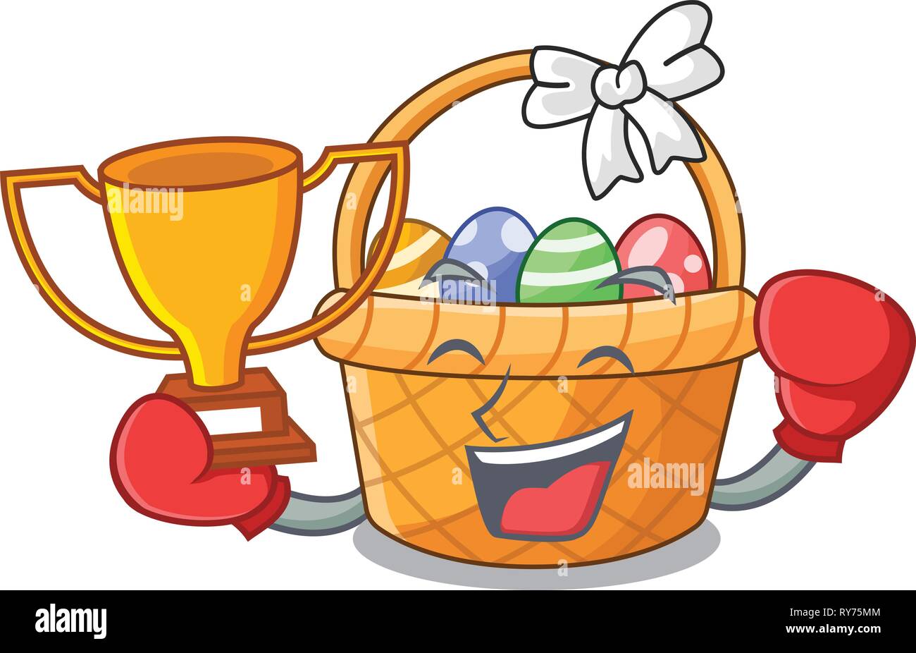 Boxing winner easter basket above wooden cartoon table Stock Vector ...