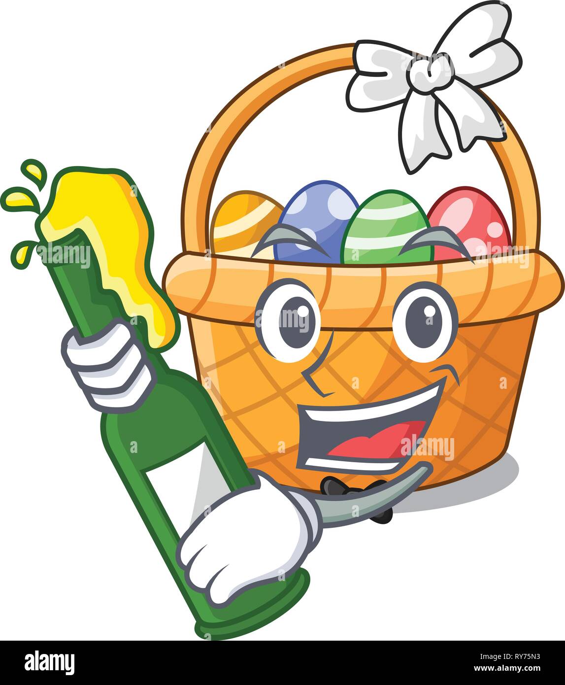 With beer easter basket above wooden cartoon table Stock Vector Image ...