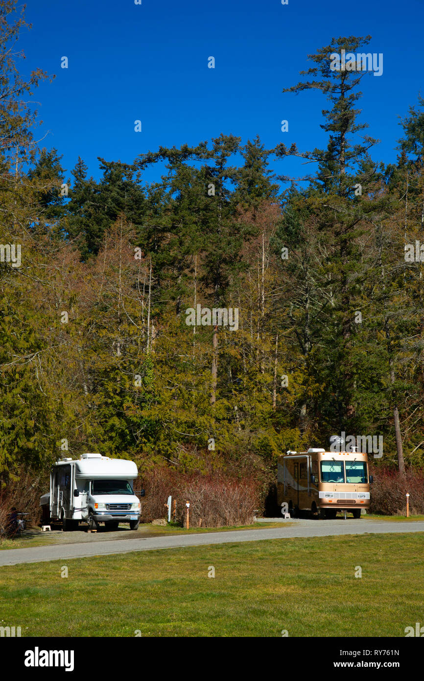 Motorhome in campground, Bay View State Park, Washington Stock Photo ...