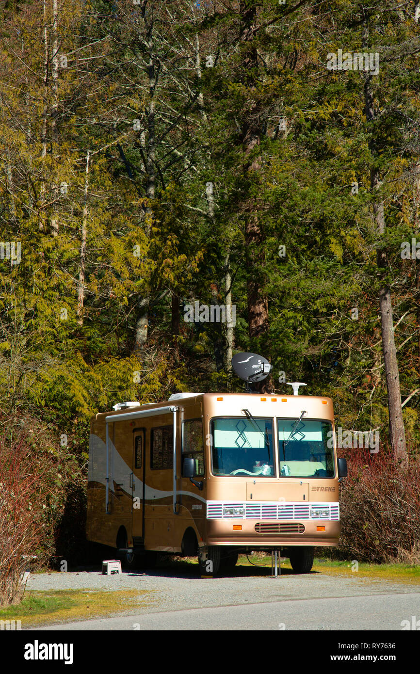 Motorhome in campground, Bay View State Park, Washington Stock Photo ...