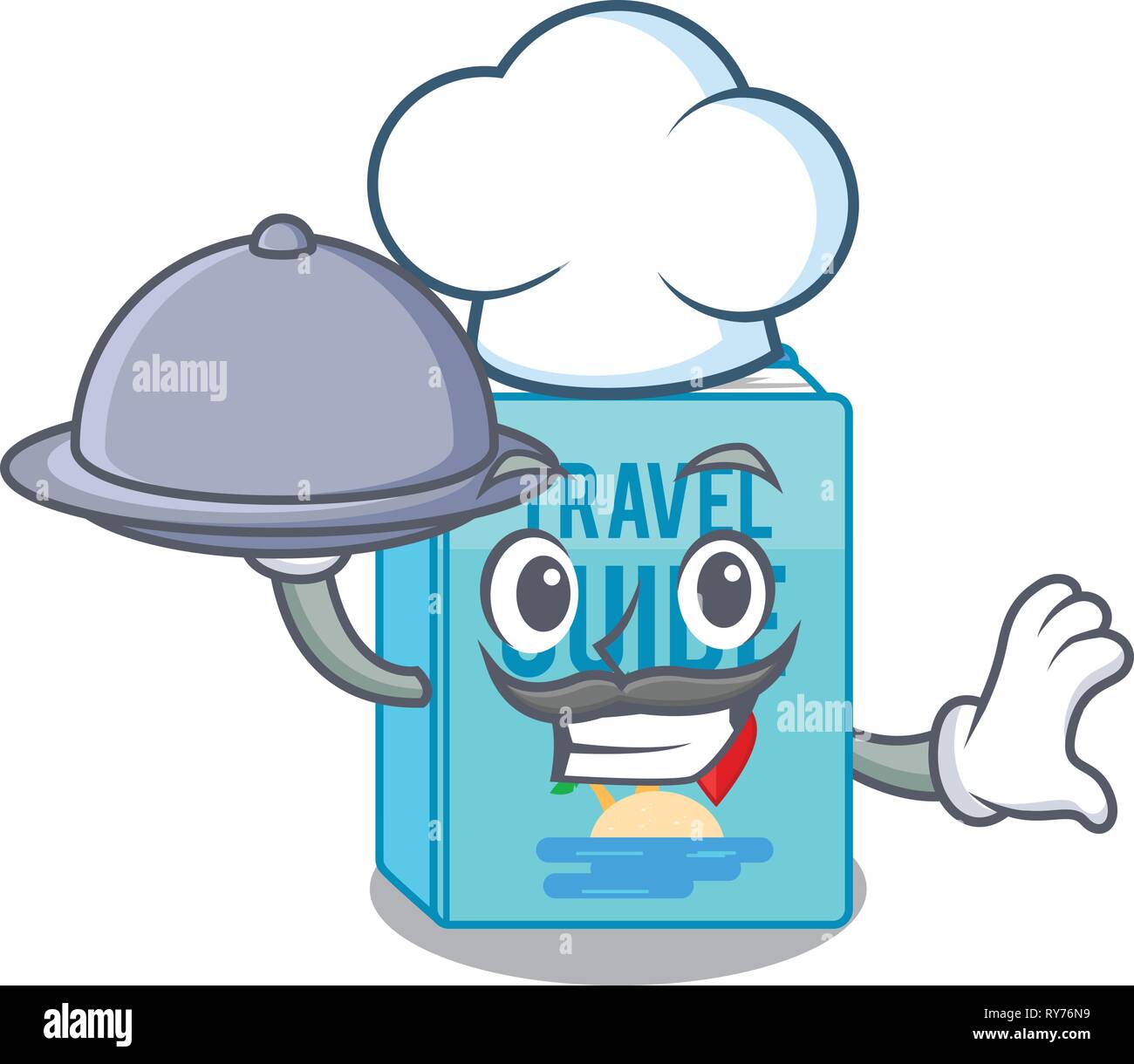 Chef with food travel guide book placed rack character Stock Vector ...