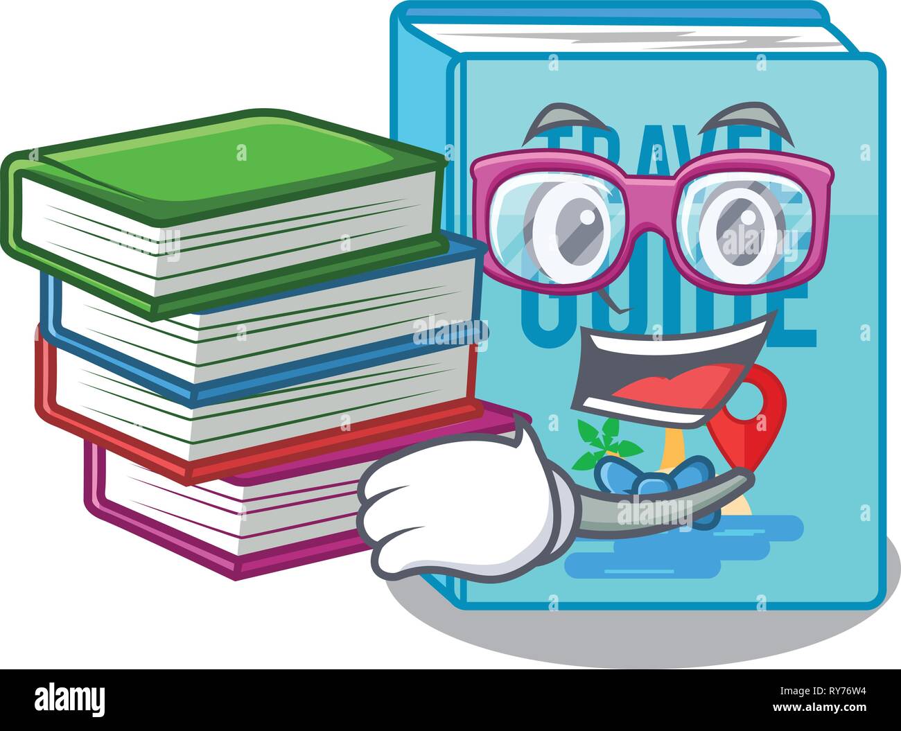 Student with book travel guide book above table cartoon Stock Vector ...