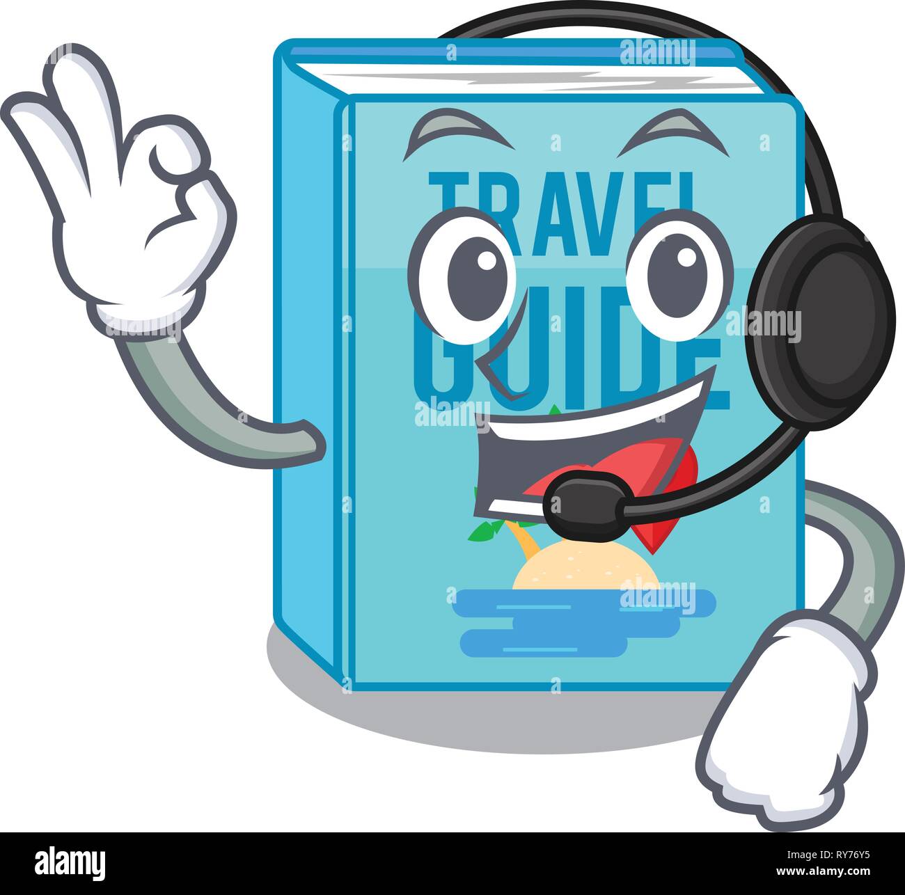 With headphone travel guide book above table cartoon Stock Vector Image ...