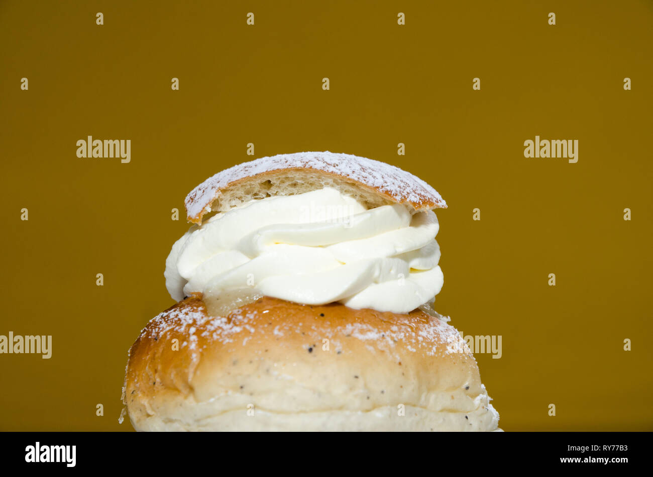 Semla, spring season traditional pastry in scandinavia by yellow ...
