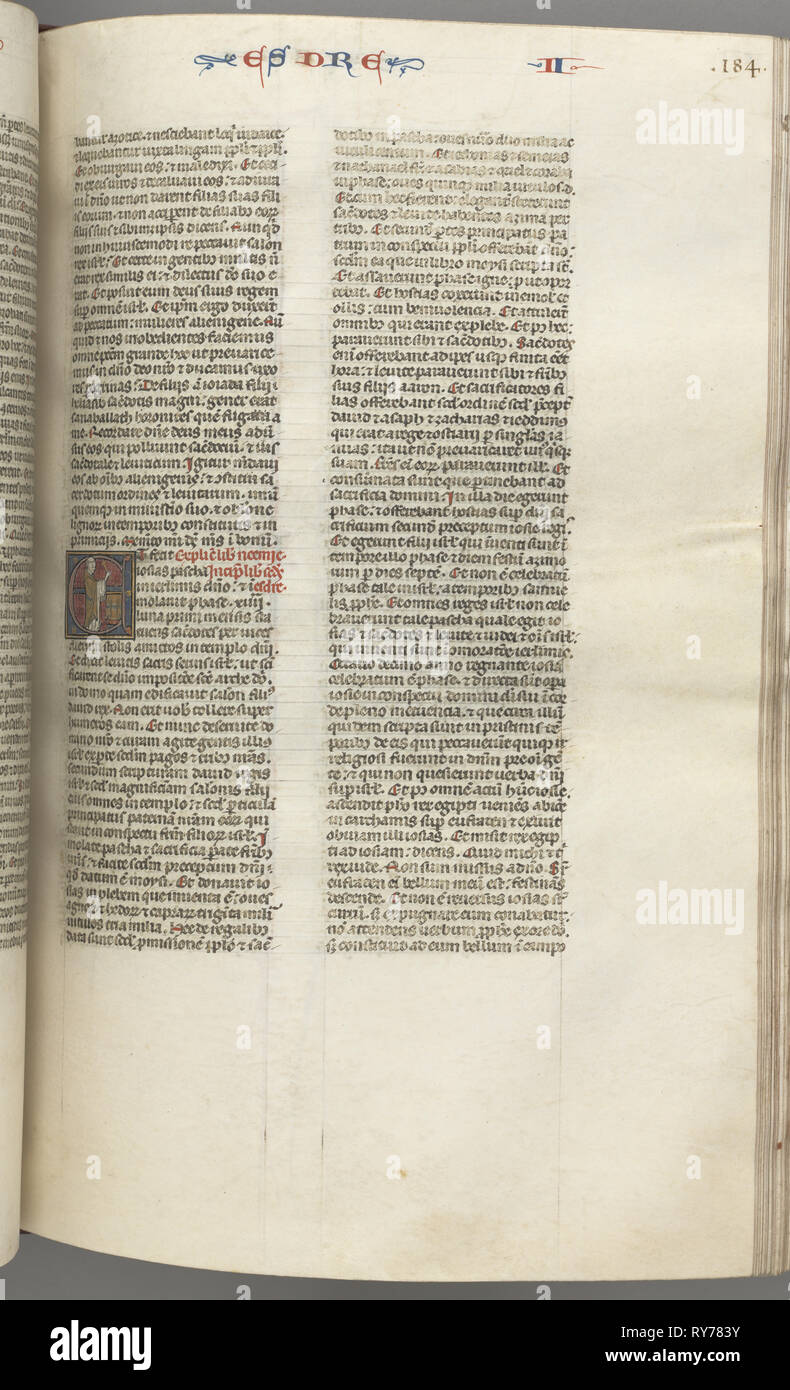 Fol. 184r, Ezra II, historiated initial E, a priest censing an altar, c ...