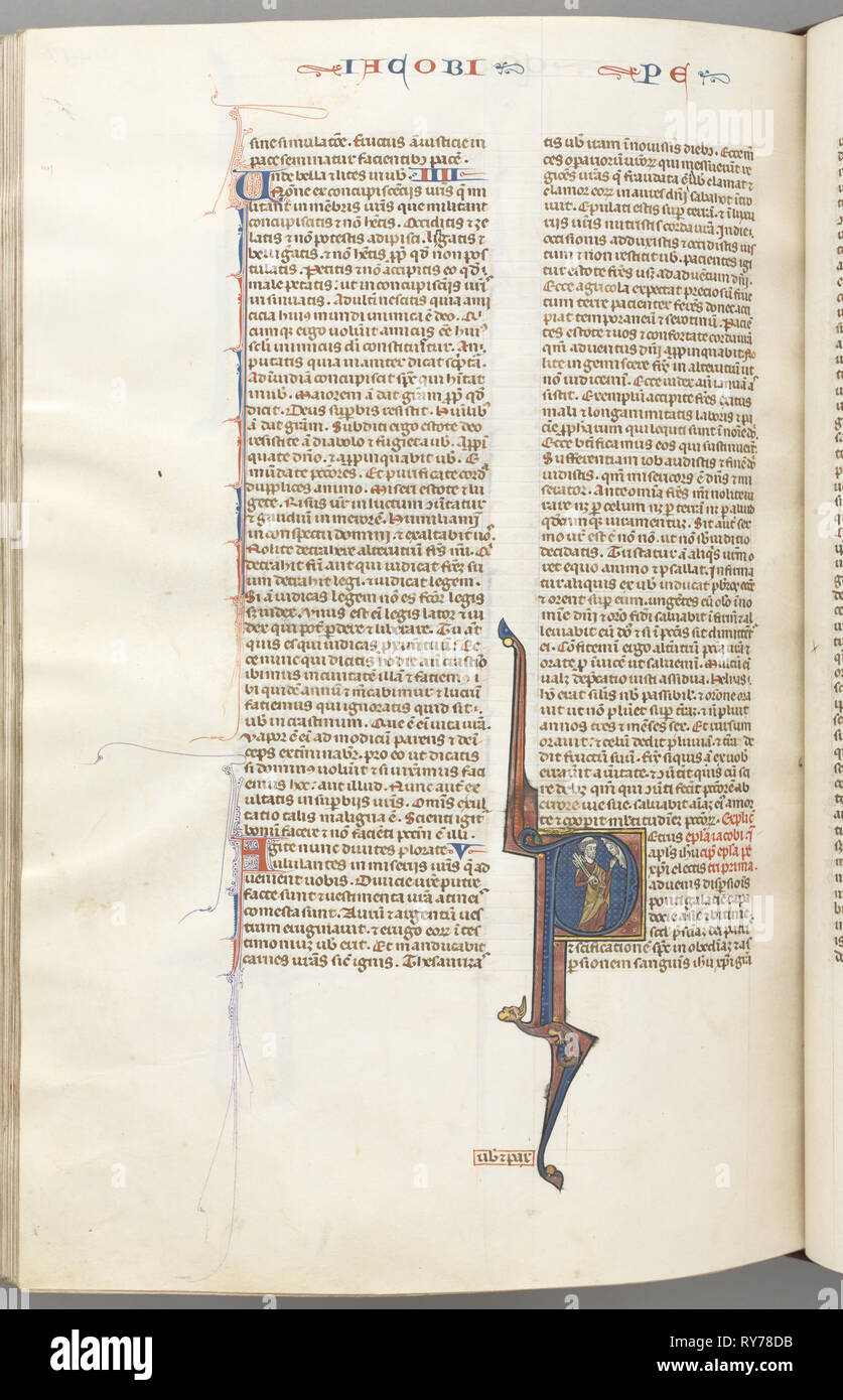 Fol. 477v, Peter, historiated initial P, Peter with a key, talking to ...