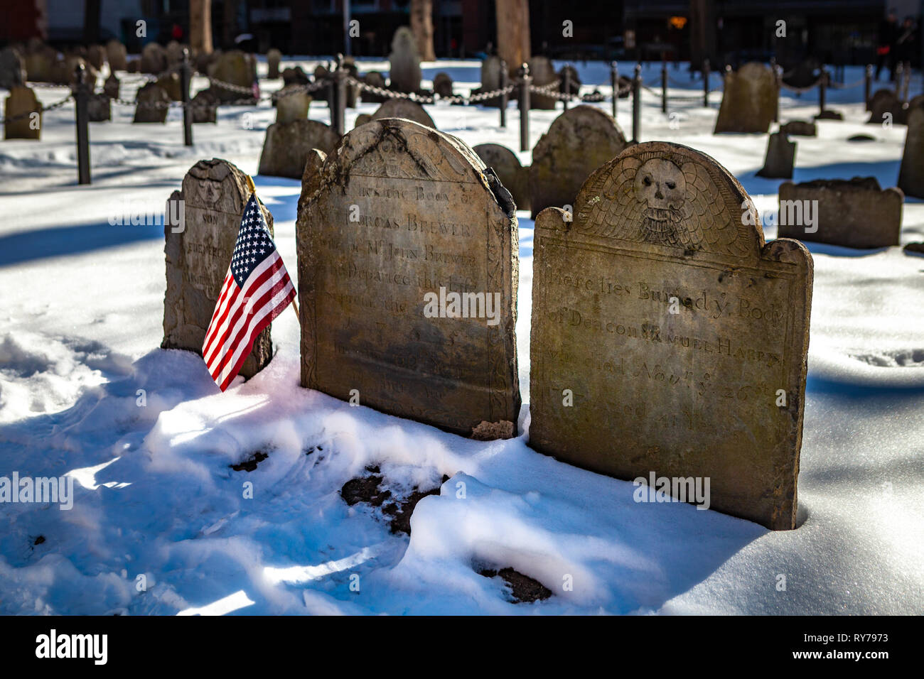 Boston, USA- March 01, 2019: picturesque Boston old graveyard with ...