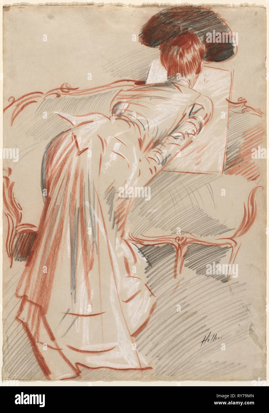 Woman (Possibly Madame Alice Hellu) Looking at a Drawing, c. 1895. Paul ...