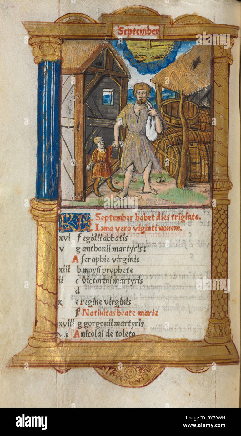 Printed Book of Hours (Use of Rome): fol. 10v, September calendar ...