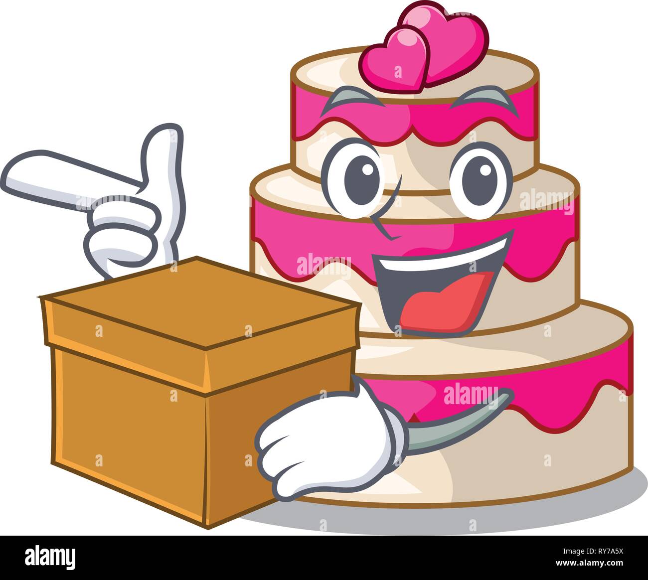 With box wedding cake above wooden cartoon table Stock Vector Image ...