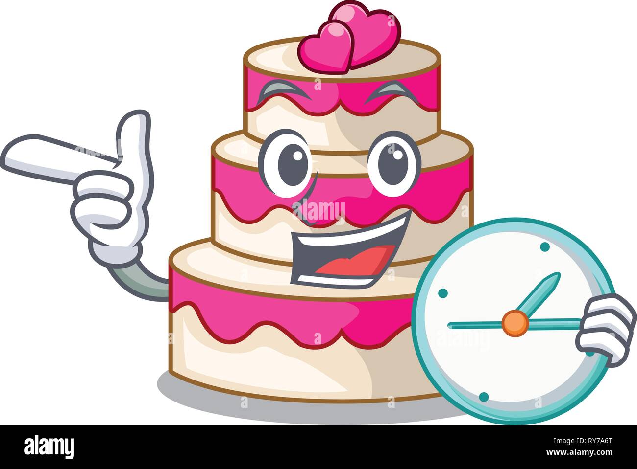 With clock wedding cake above wooden cartoon table Stock Vector Image ...