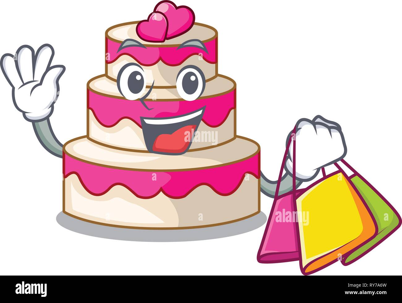 Shopping wedding cake above wooden cartoon table Stock Vector Image ...