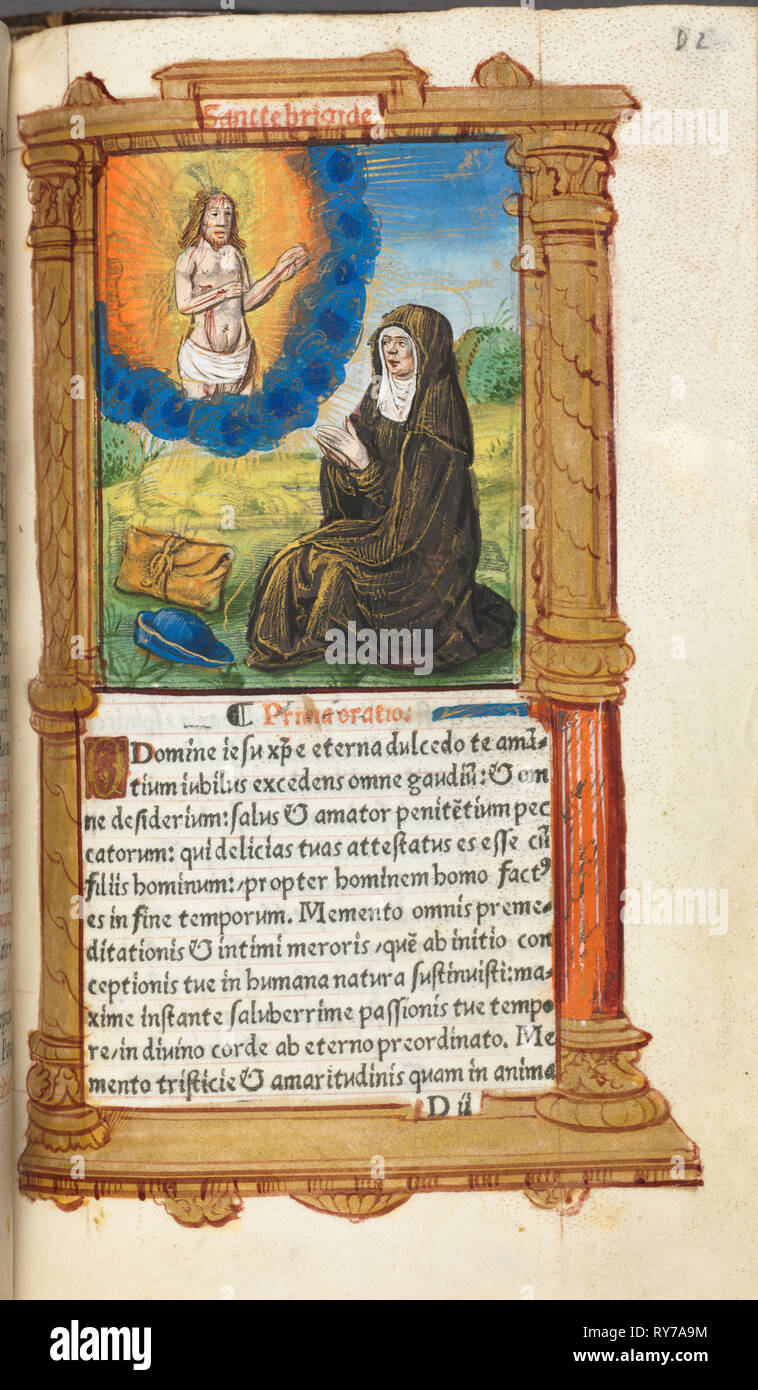 Printed Book of Hours (Use of Rome): fol. 90r, St. Bridget in Prayer ...
