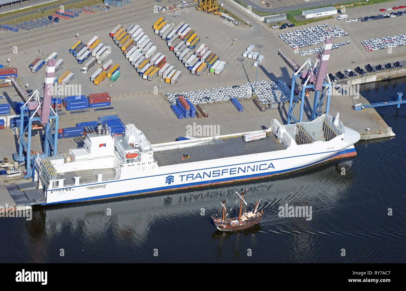 Cargo ship at the port, Lübeck, Schleswig-Holstein, Germany Stock Photo ...